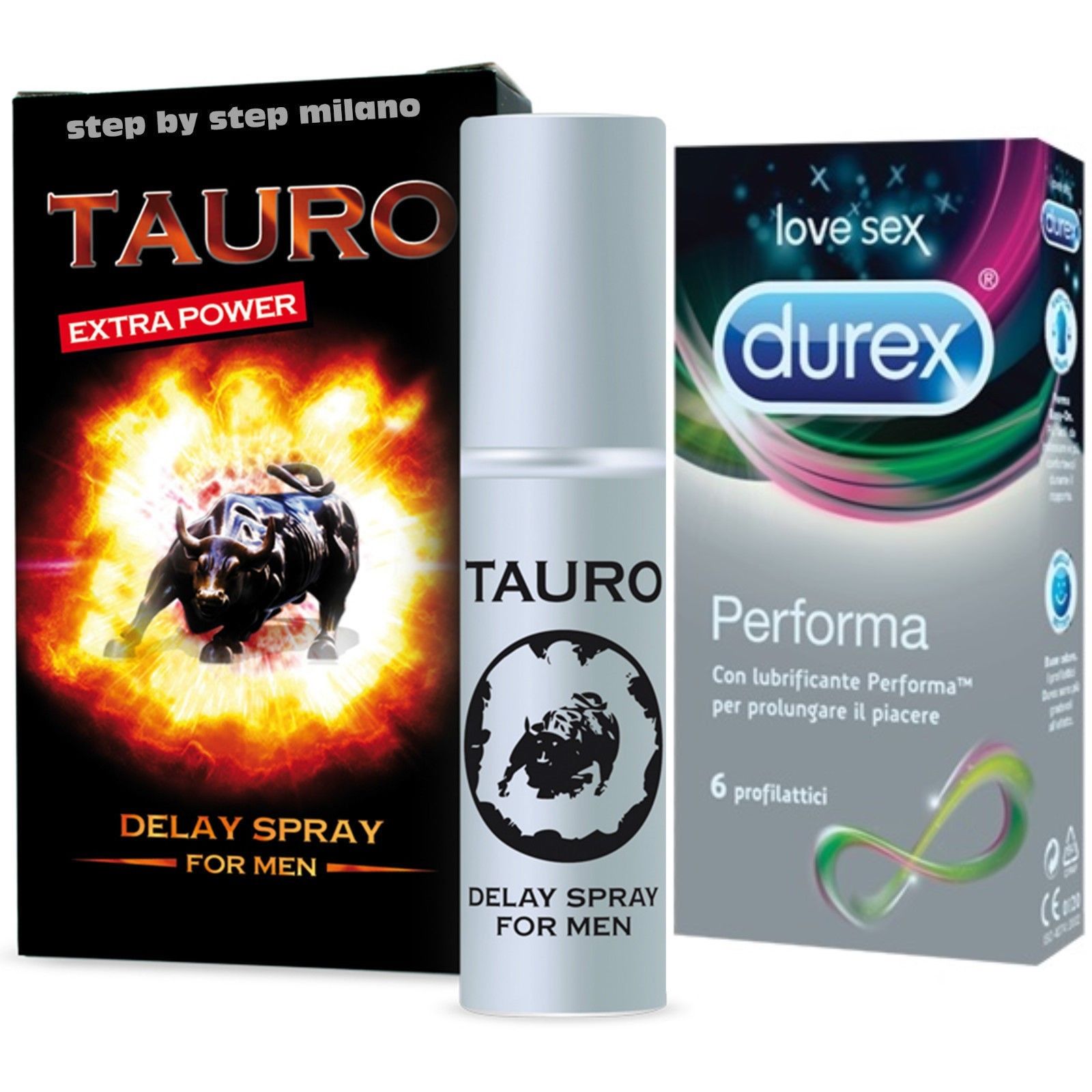 Spray Ritardante Tauro Extra Power + 6 Preservativi Durex Performa ...